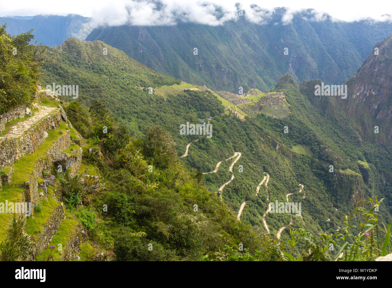 Panoramic view of Machu Picchu from Sun Gate Stock Photo - Alamy