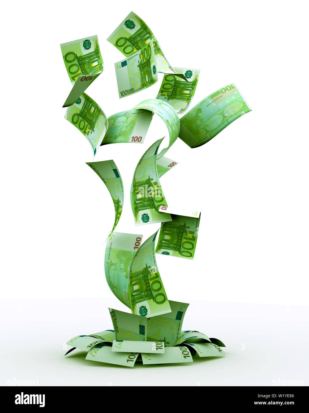 Flying Euro both from front and back like real Banknote, isolated on ...