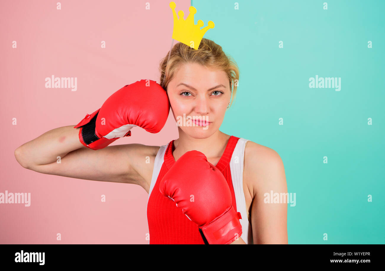 Woman boxing glove and crown symbol of princess. Queen of sport. Become ...