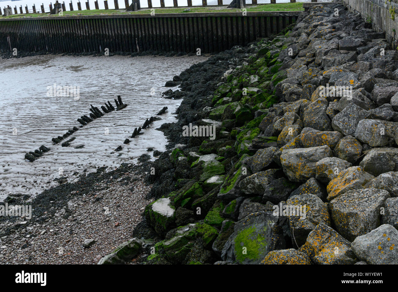 An old shipwreck on coastal rocks Stock Photo - Alamy