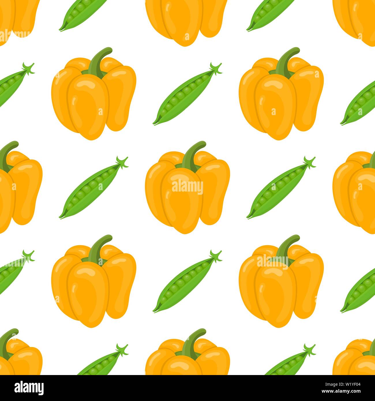 Seamless pattern with fresh bell pepper and pea vegetables. Organic ...