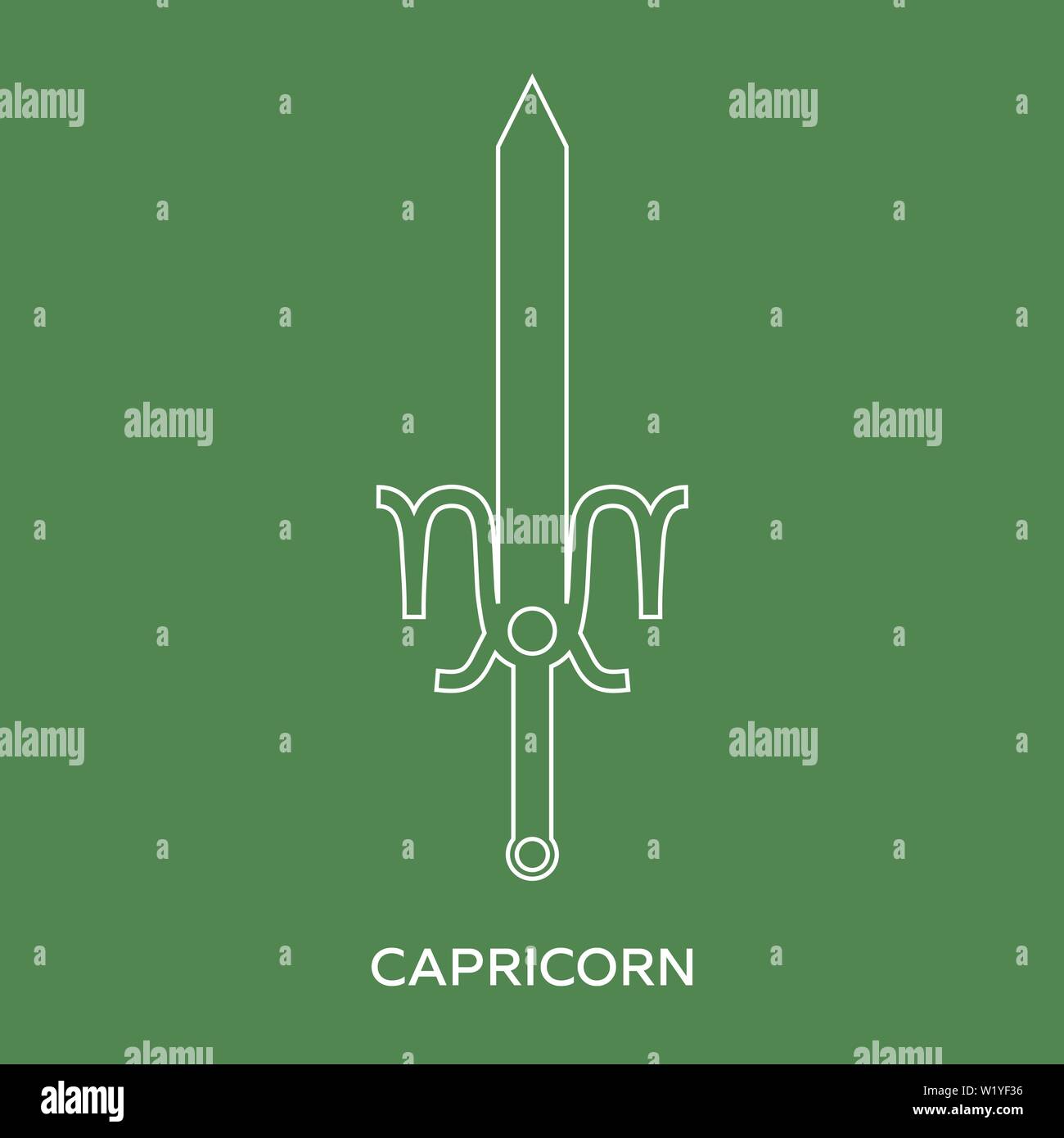 Capricorn zodiac sign. Line style icon of zodiacal weapon sword. One of ...