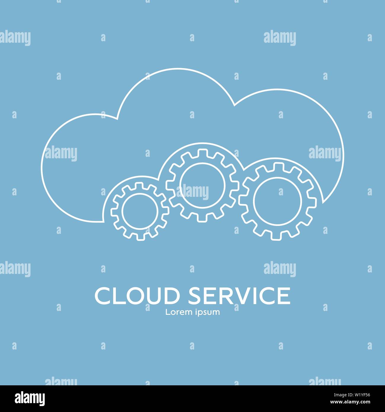 Cloud service logo template. Line style icon of cloud with gears ...