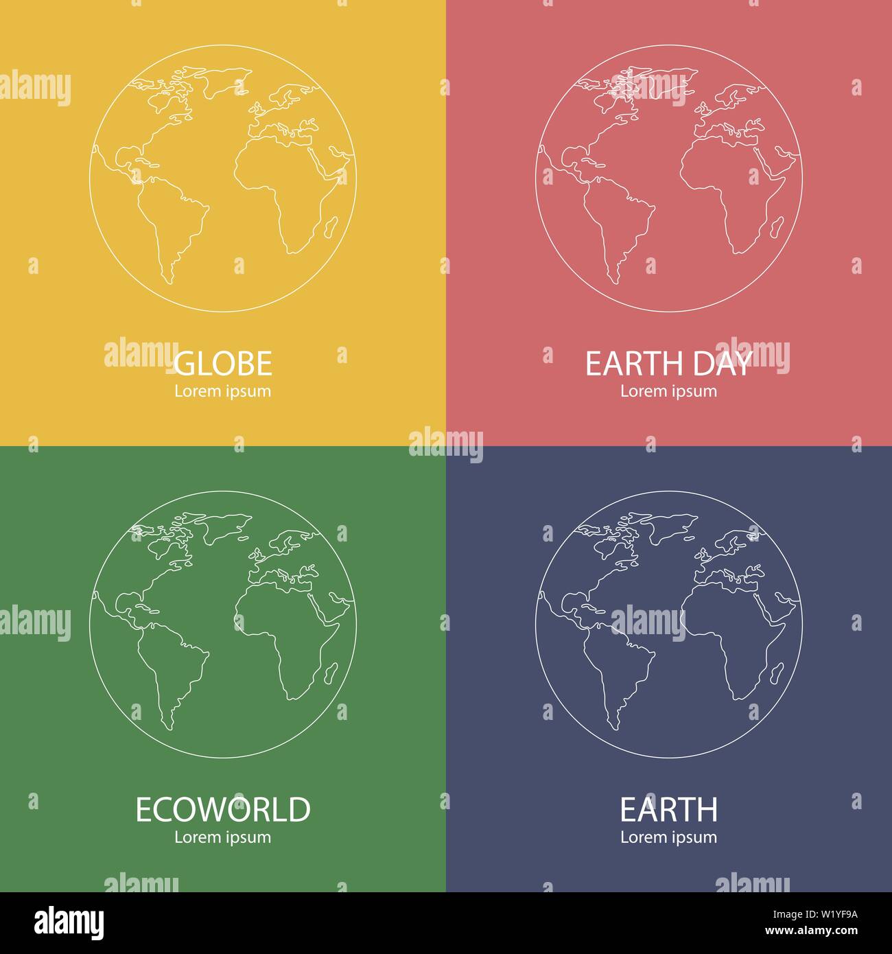 Set of earth globe logo template. World map. Line style icon of earth ...
