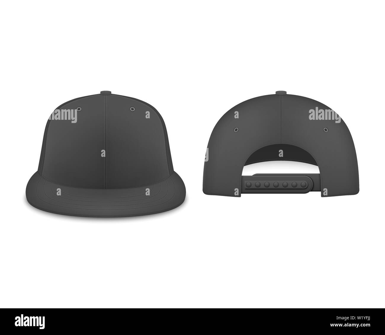 Vector 3d Realistic Render Black Blank Baseball Snapback Cap Icon Set ...