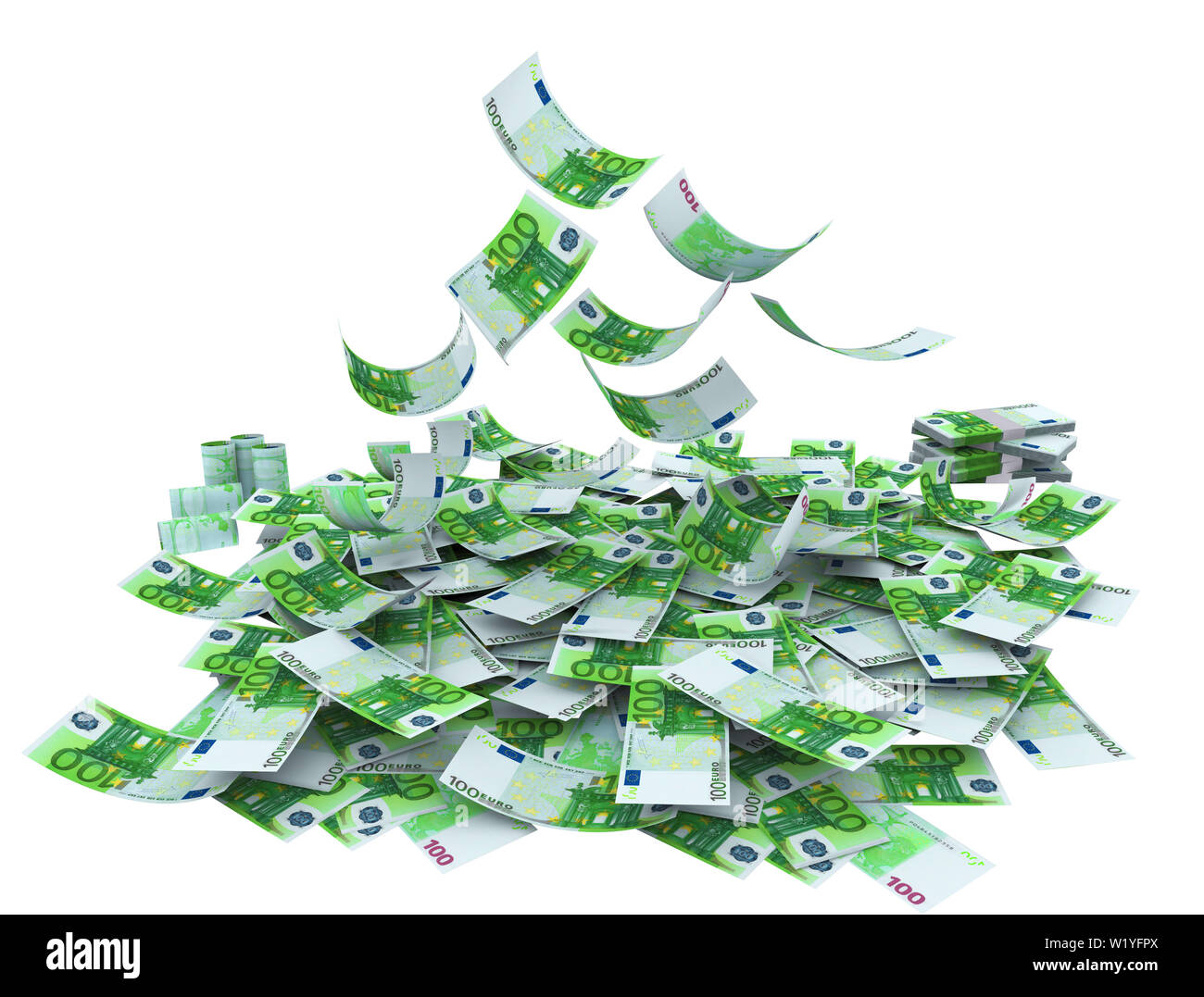 Flying Euro both from front and back like real Banknote, isolated on ...