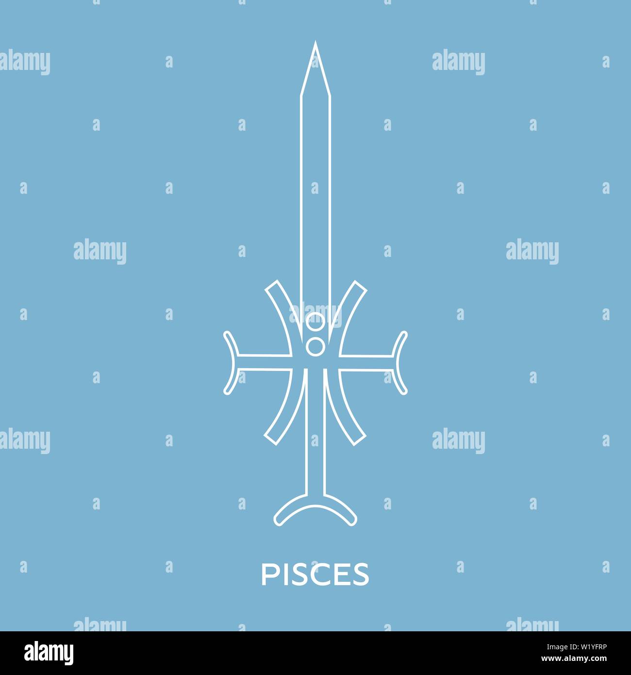Pisces zodiac sign. Line style icon of zodiacal weapon sword. One of 12 ...