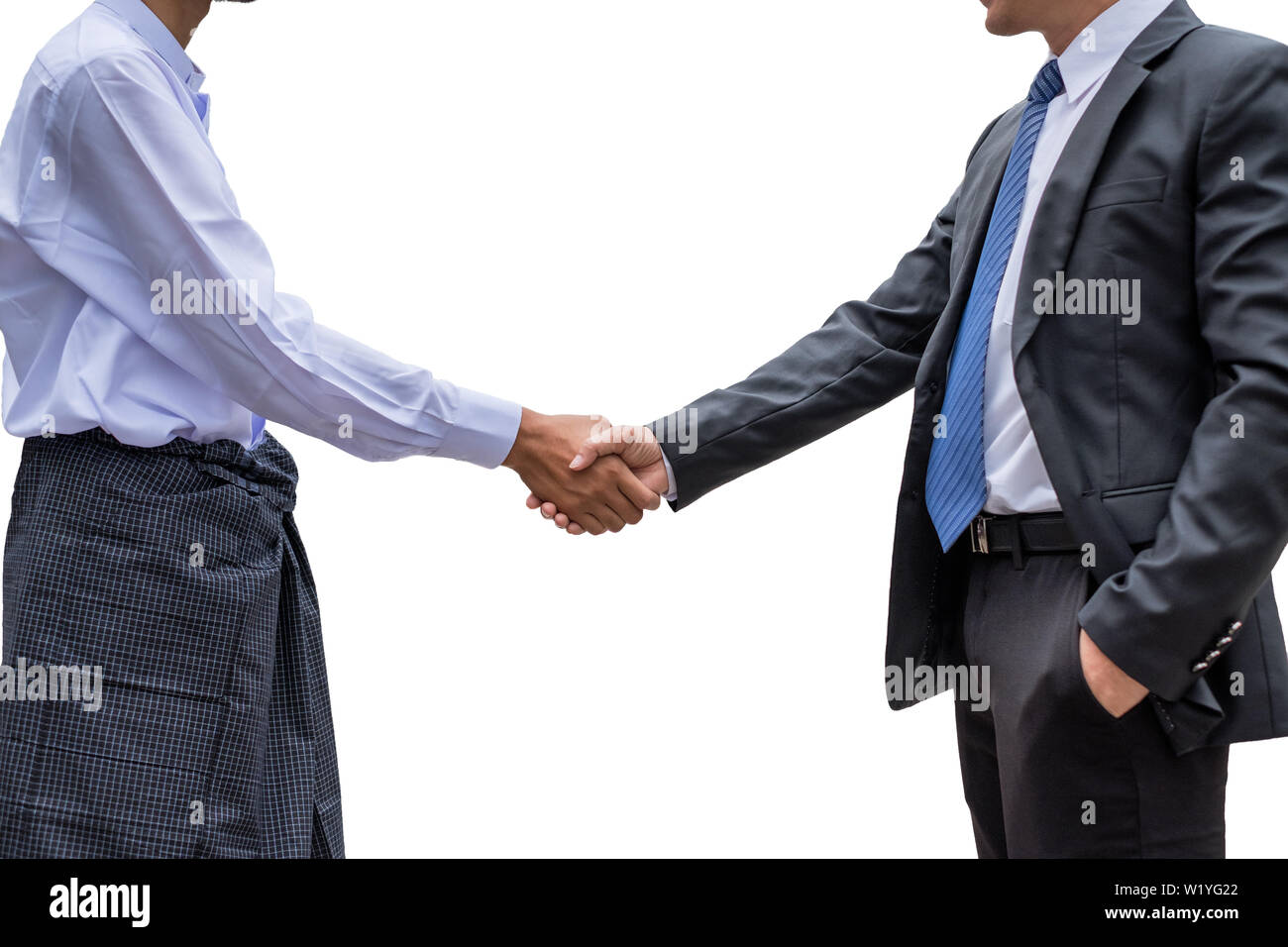 Two businessman partnership are shaking hands on white background Stock ...