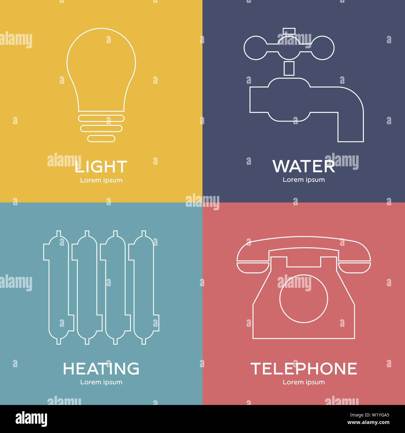 Line style icons of utilities. Symbols of light, water, heating ...