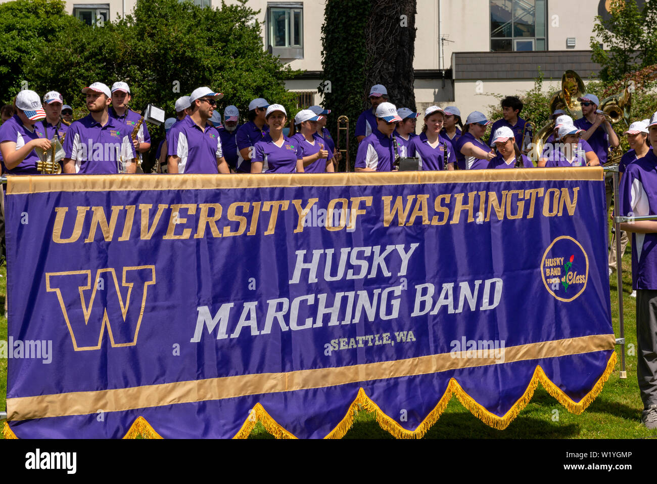 University of Washington Husky Marching Band is preparing to play the ...