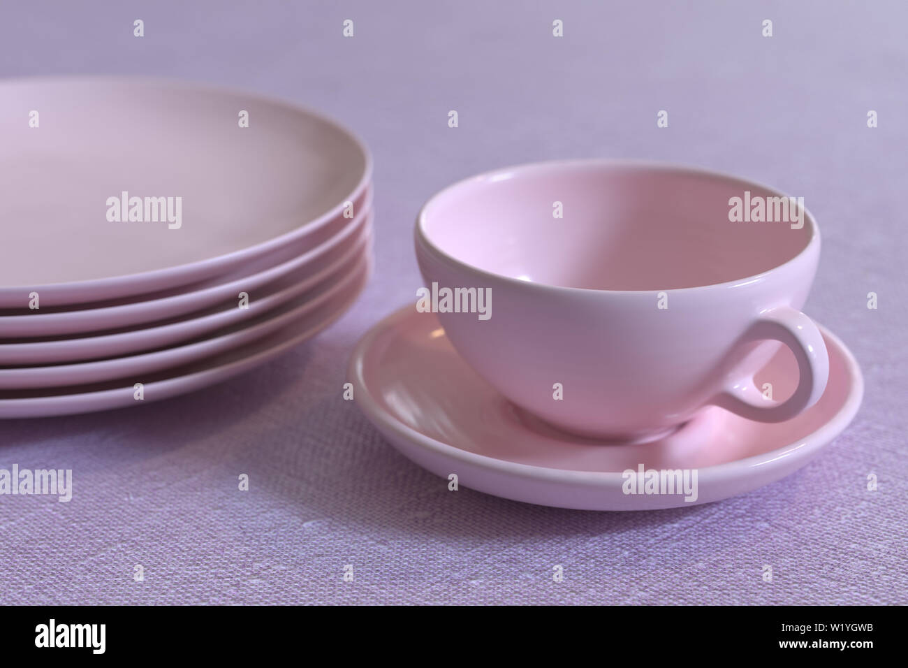 Cup and plates rendering Stock Photo - Alamy