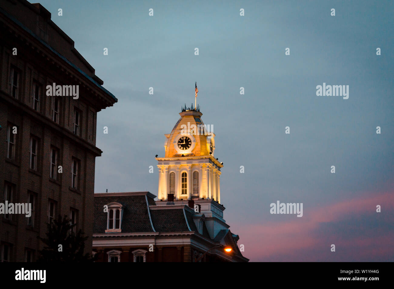 The Clock tower in Indiana, PA at sunset Stock Photo - Alamy