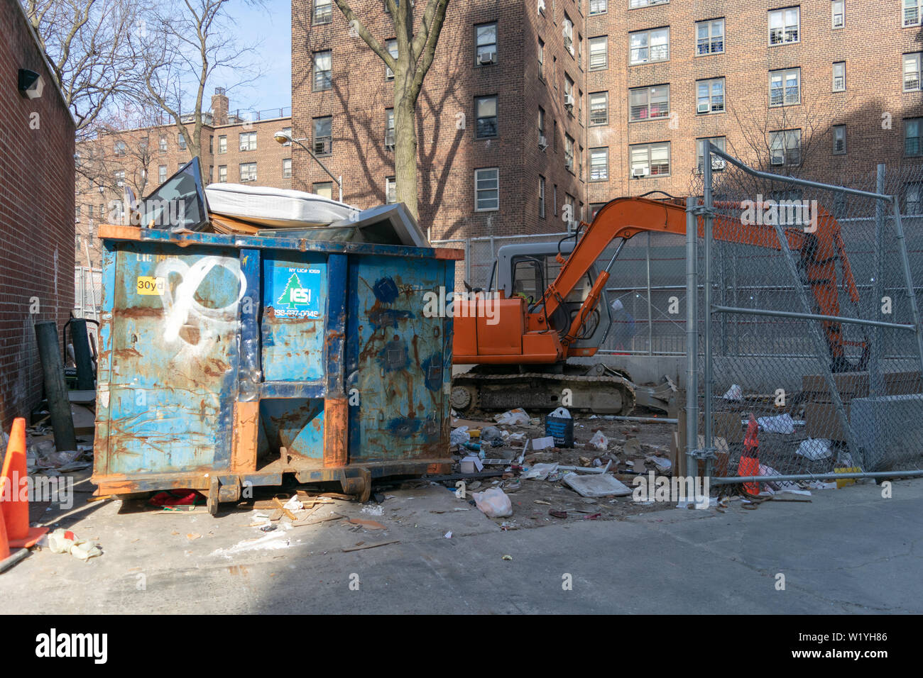 New York City, NY/USA - 03/19/2019: Large construction dumpster ...