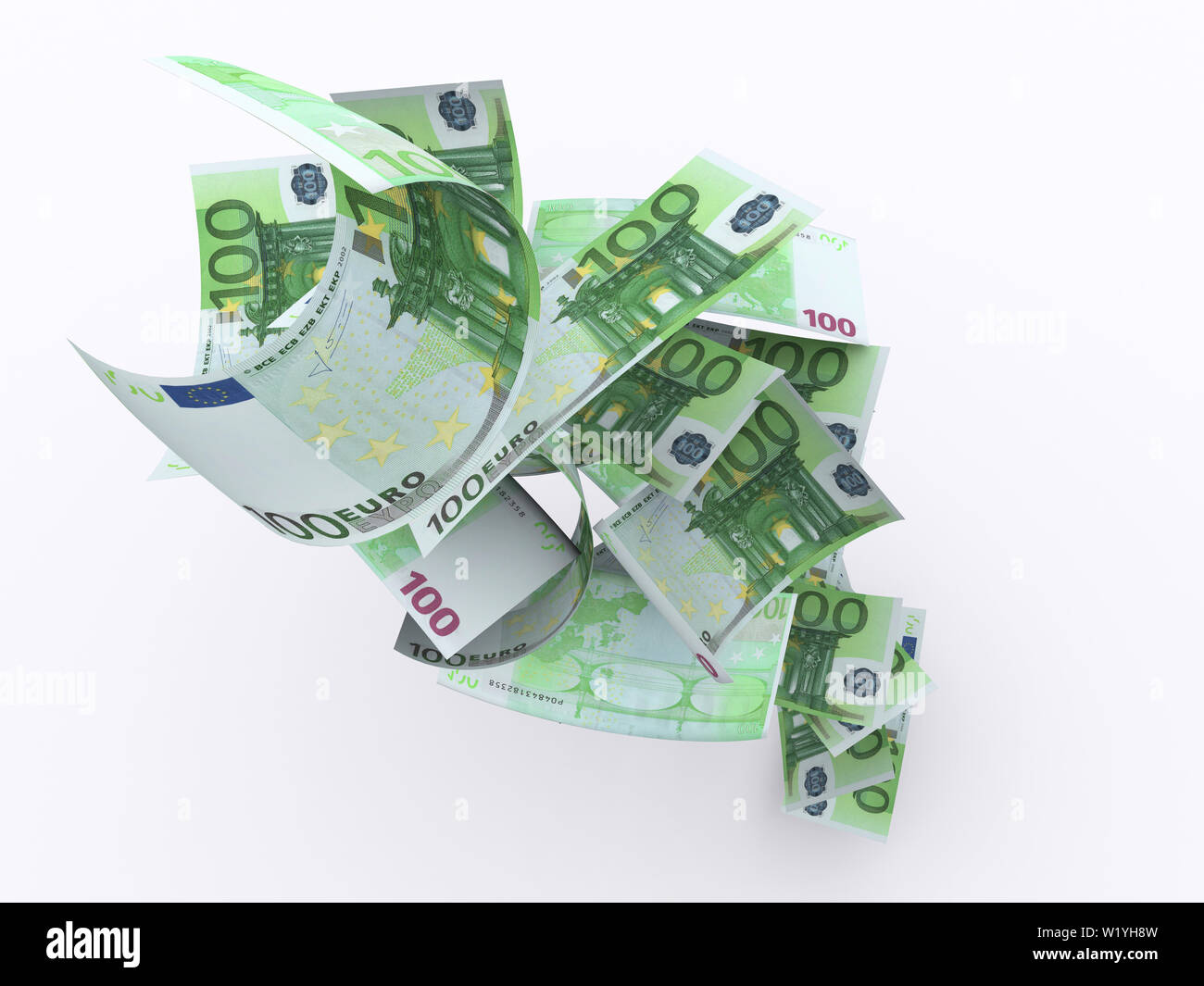 Flying Euro both from front and back like real Banknote, isolated on ...