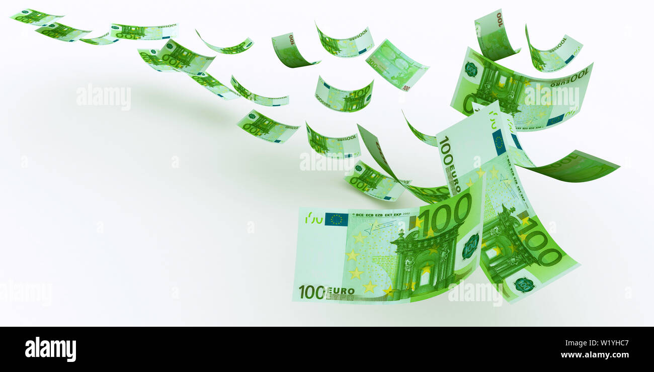 Flying Euro both from front and back like real Banknote, isolated on ...