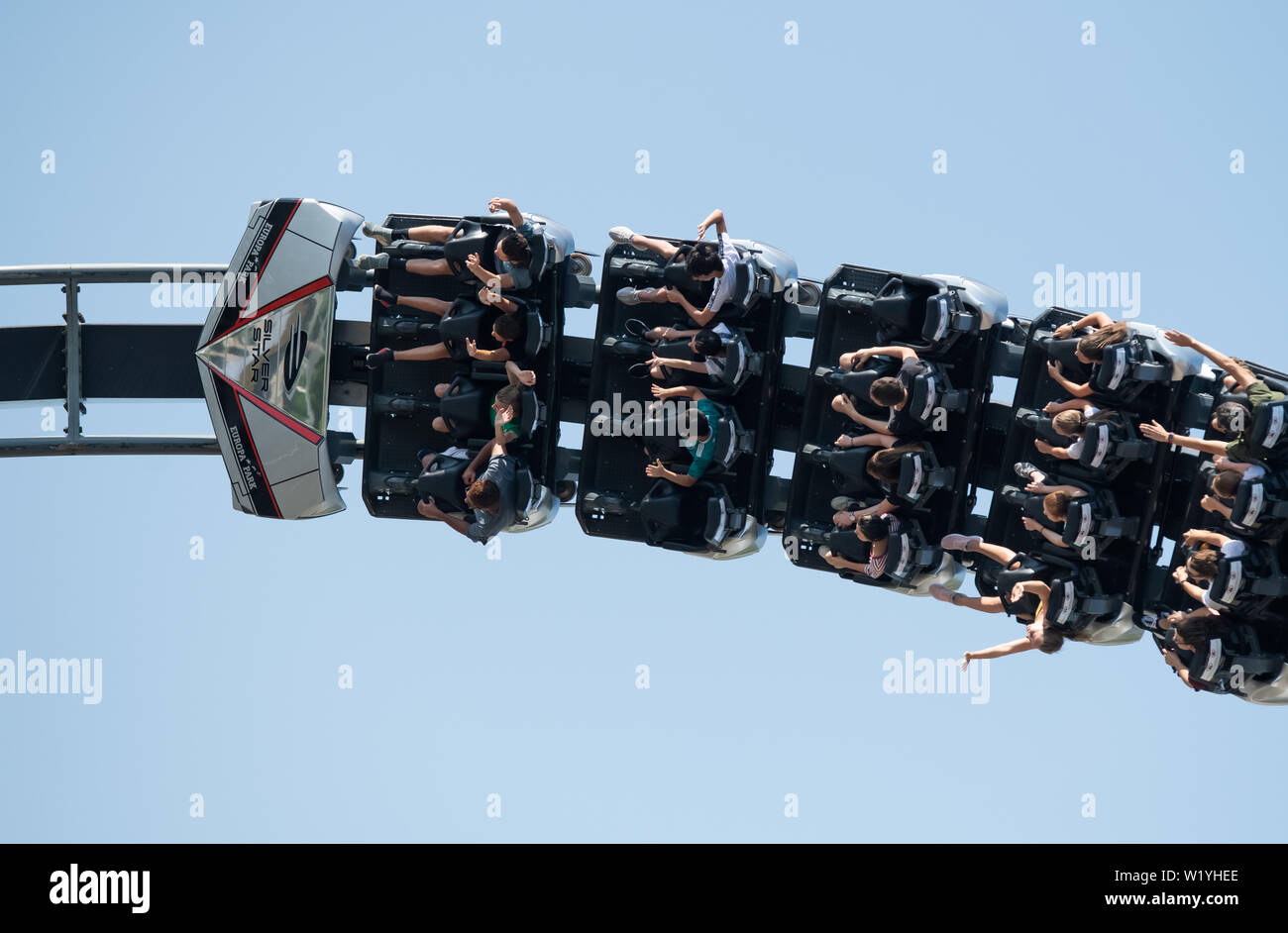 Rust, Germany. 02nd July, 2019. Visitors ride the "Silver Star" roller ...