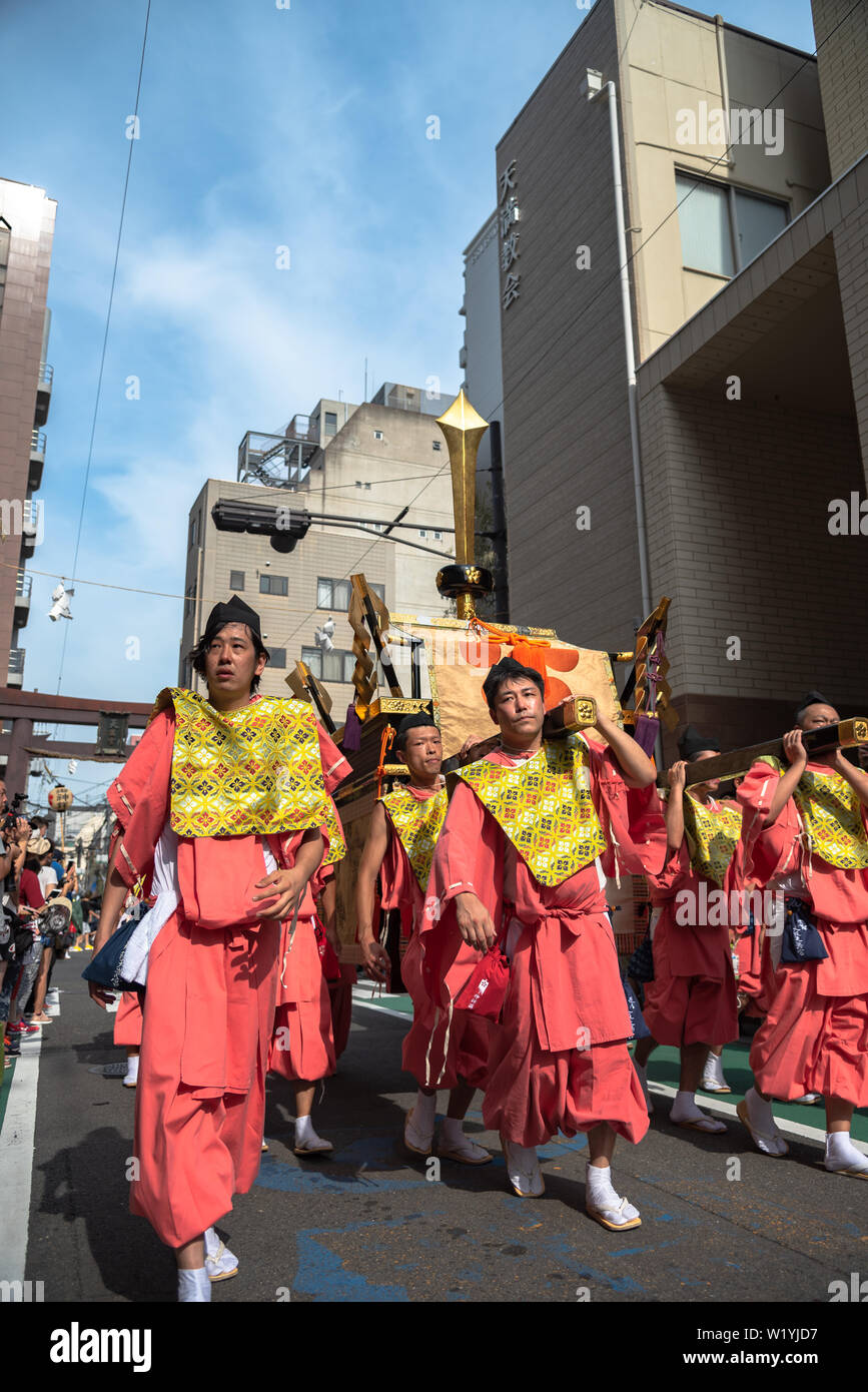 Tenjin Festival of Osaka with thousand of attendant and spectator. The ...