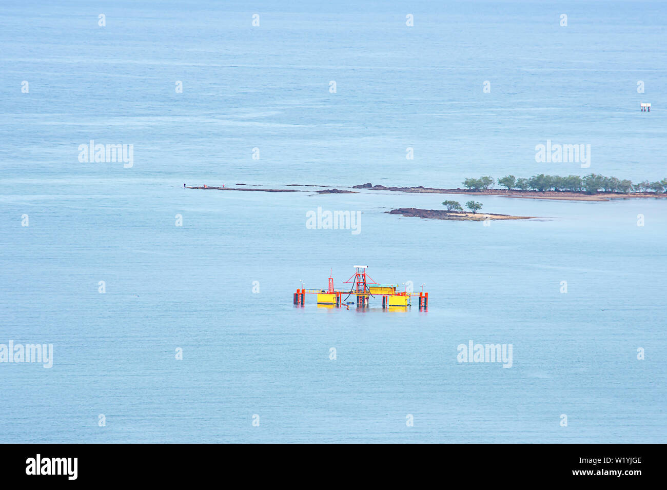 Oil rig and island in the sea coastline at Laem thian beach , Chumphon ...