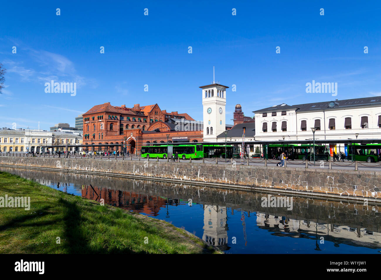 Water canal next to the central Station in the city of Malmo, the third ...