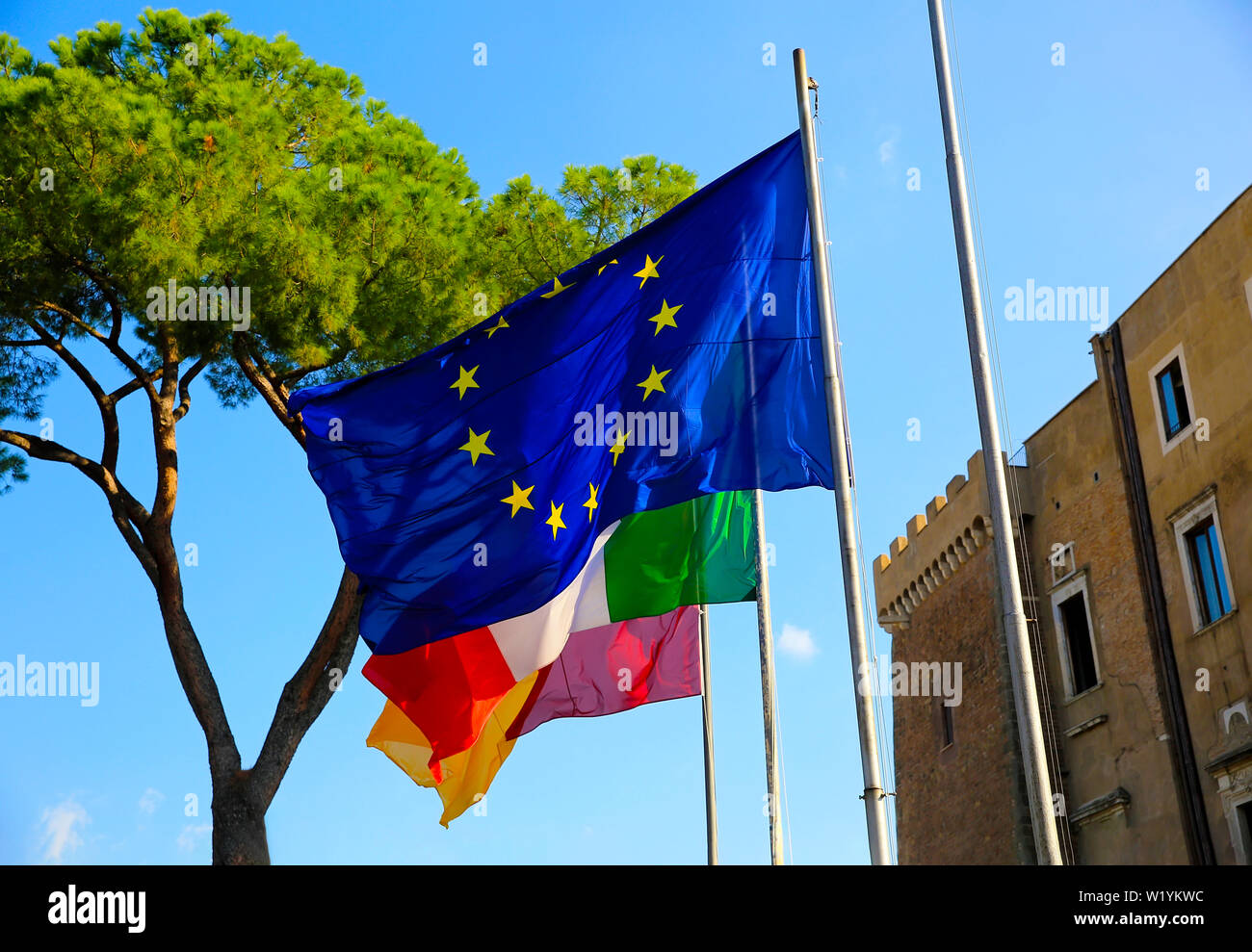 Vatican, Italian and European flag in Rome, Italy Stock Photo - Alamy