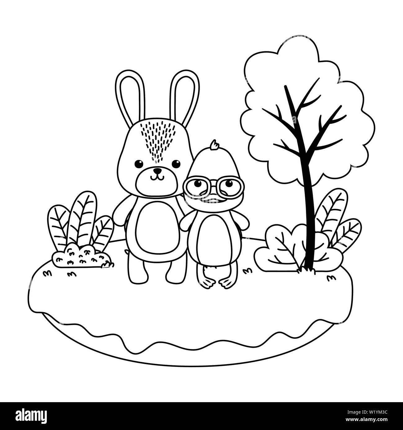 Rabbit and duck cartoon design, Animal cute zoo life nature and fauna ...
