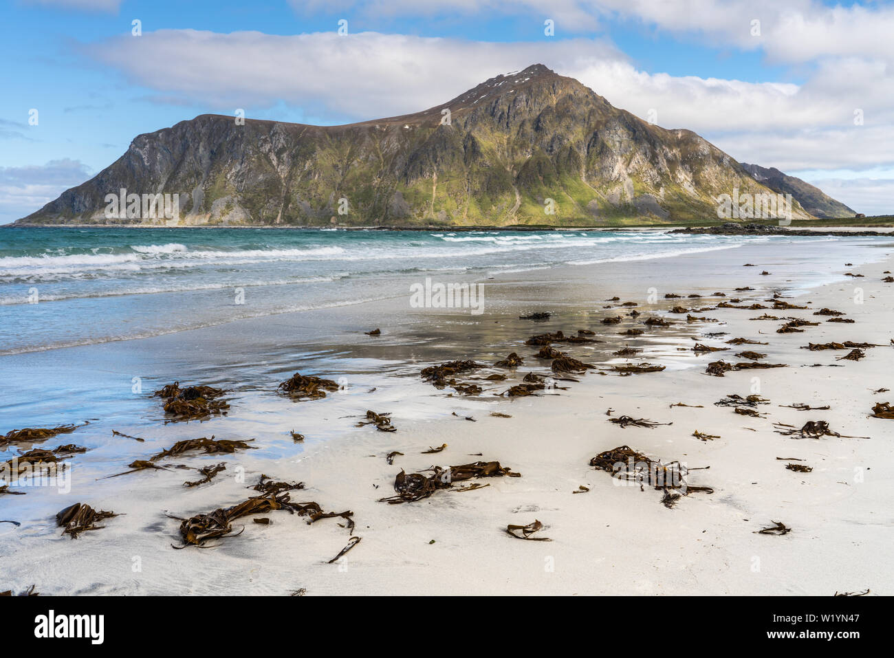 Flakstad Beach,Lofoten Islands, Norway on a beautiful spring day with ...