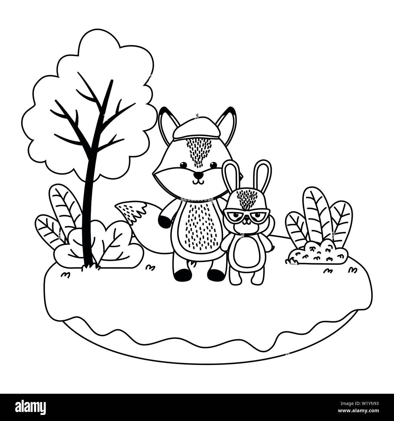 Fox and rabbit cartoon design, Animal cute zoo life nature and fauna ...