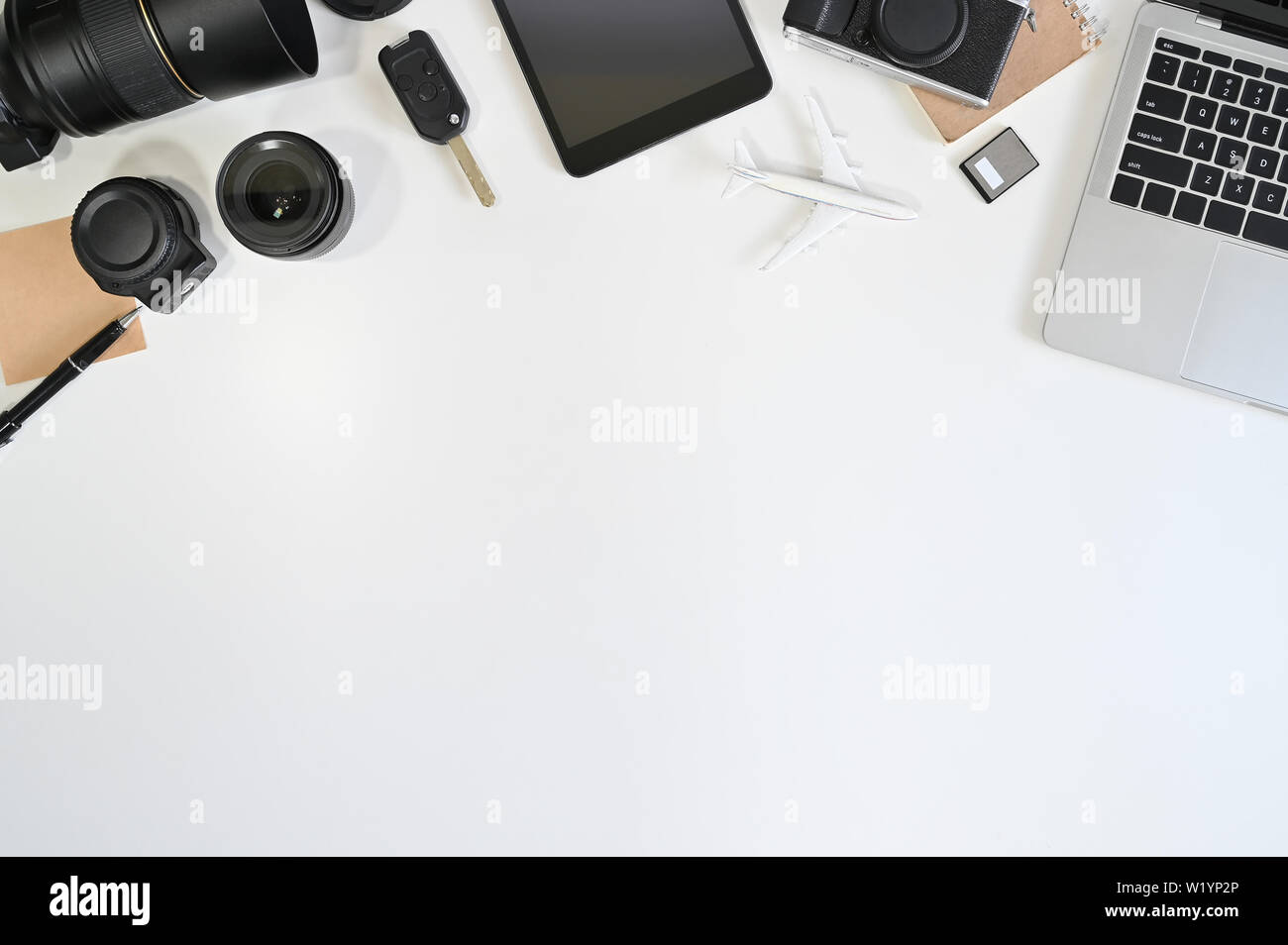 Photographer desk with top view workspace Stock Photo - Alamy