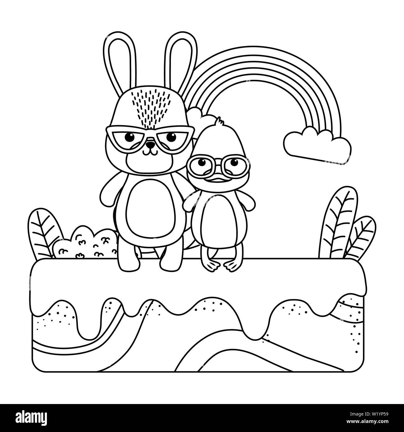 Rabbit and duck cartoon design, Animal cute zoo life nature and fauna ...