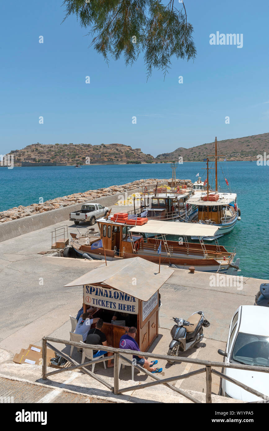 Plaka, Crete, Greece. June 2019. Booking office for ferries operating ...