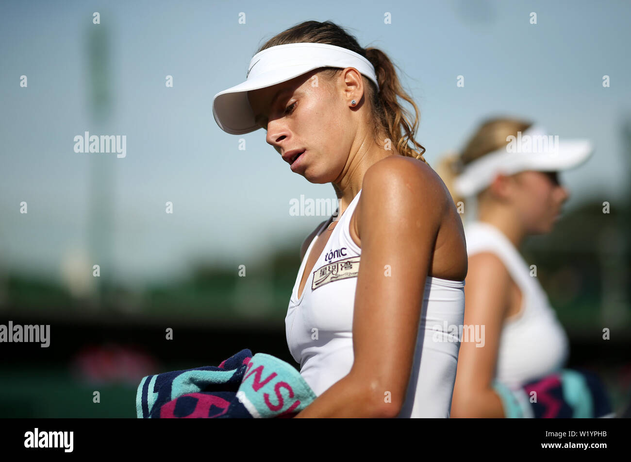 Magda Linette in action on day four of the Wimbledon Championships at ...