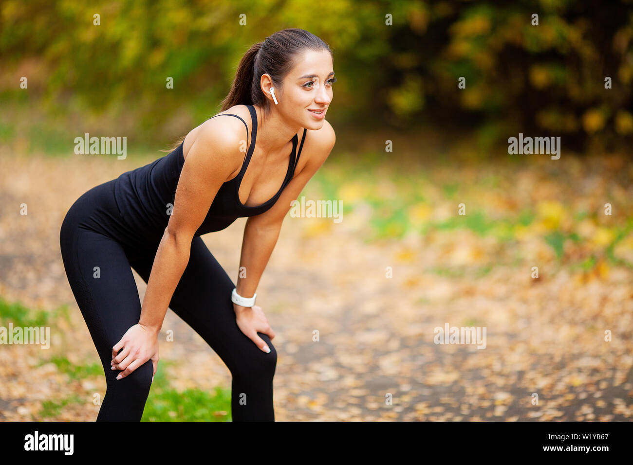 Fitness. Woman Doing Workout Exercise On Street Stock Photo - Alamy