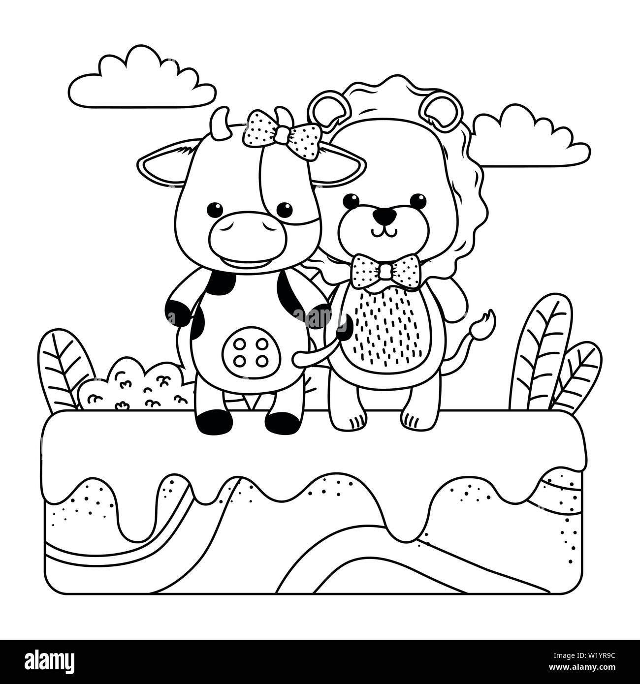 Lion and cow cartoon design, Animal cute zoo life nature and fauna ...
