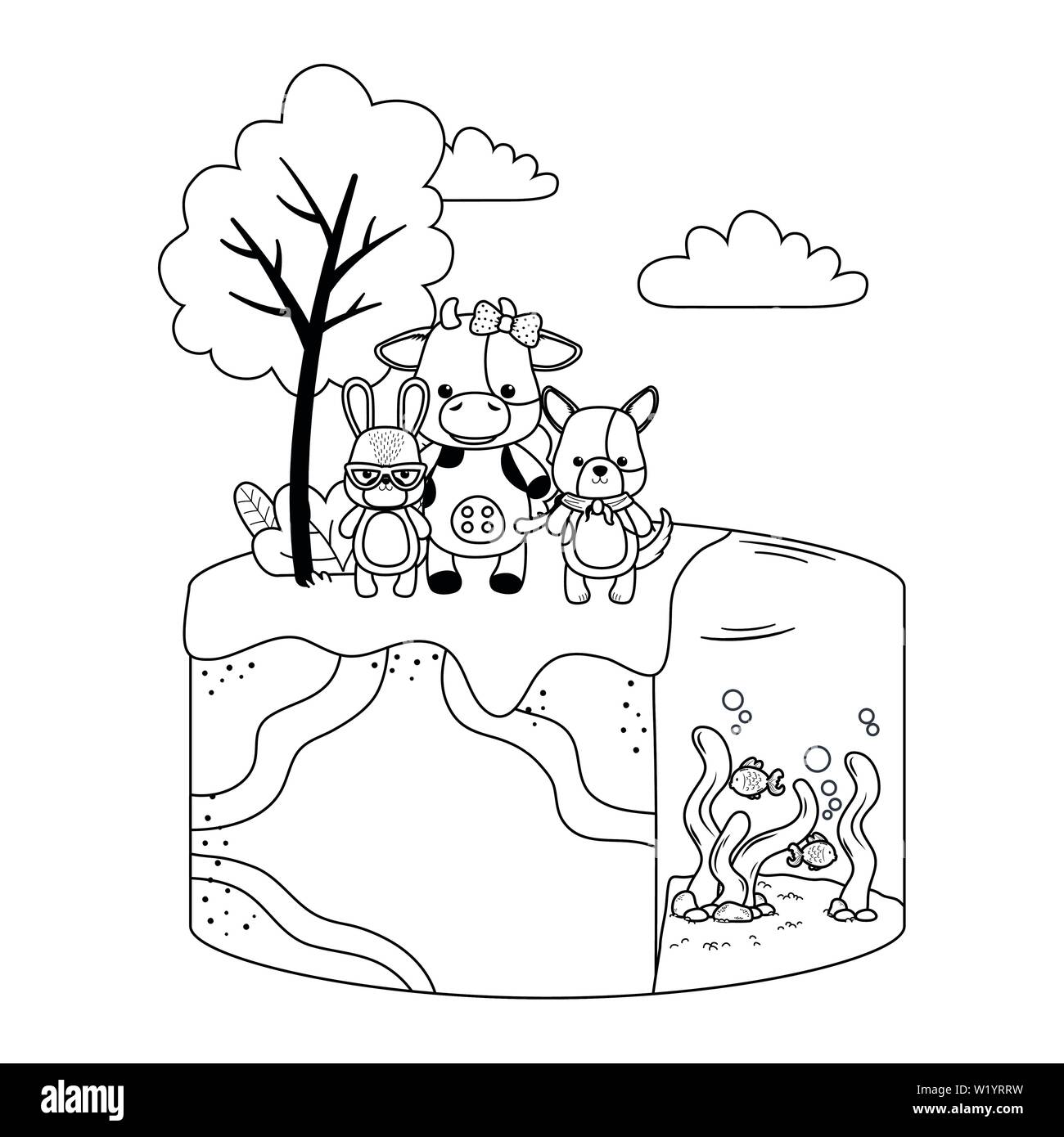 Dog cow and rabbit cartoon design, Animal cute zoo life nature and ...