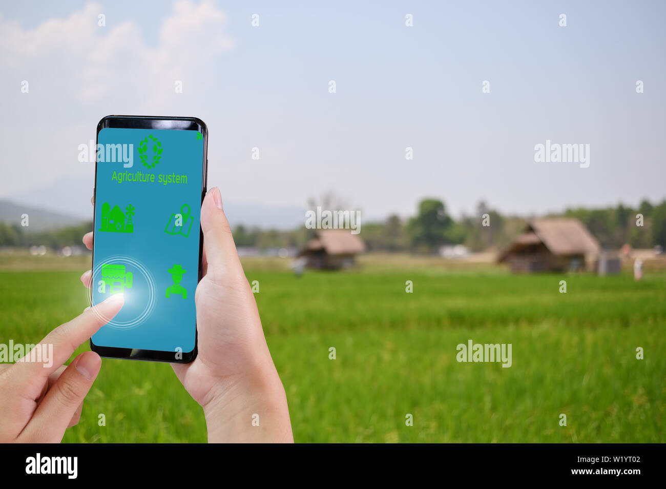 Smart farm system Agriculture management, Hands holding and tech on ...