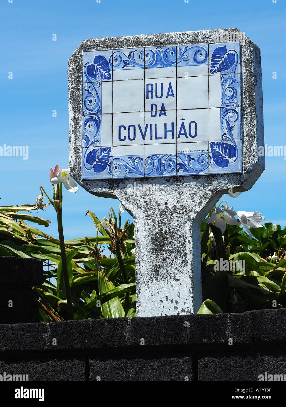 Tile street sign, Remédios, São Miguel Island, Azores, Açores Stock ...