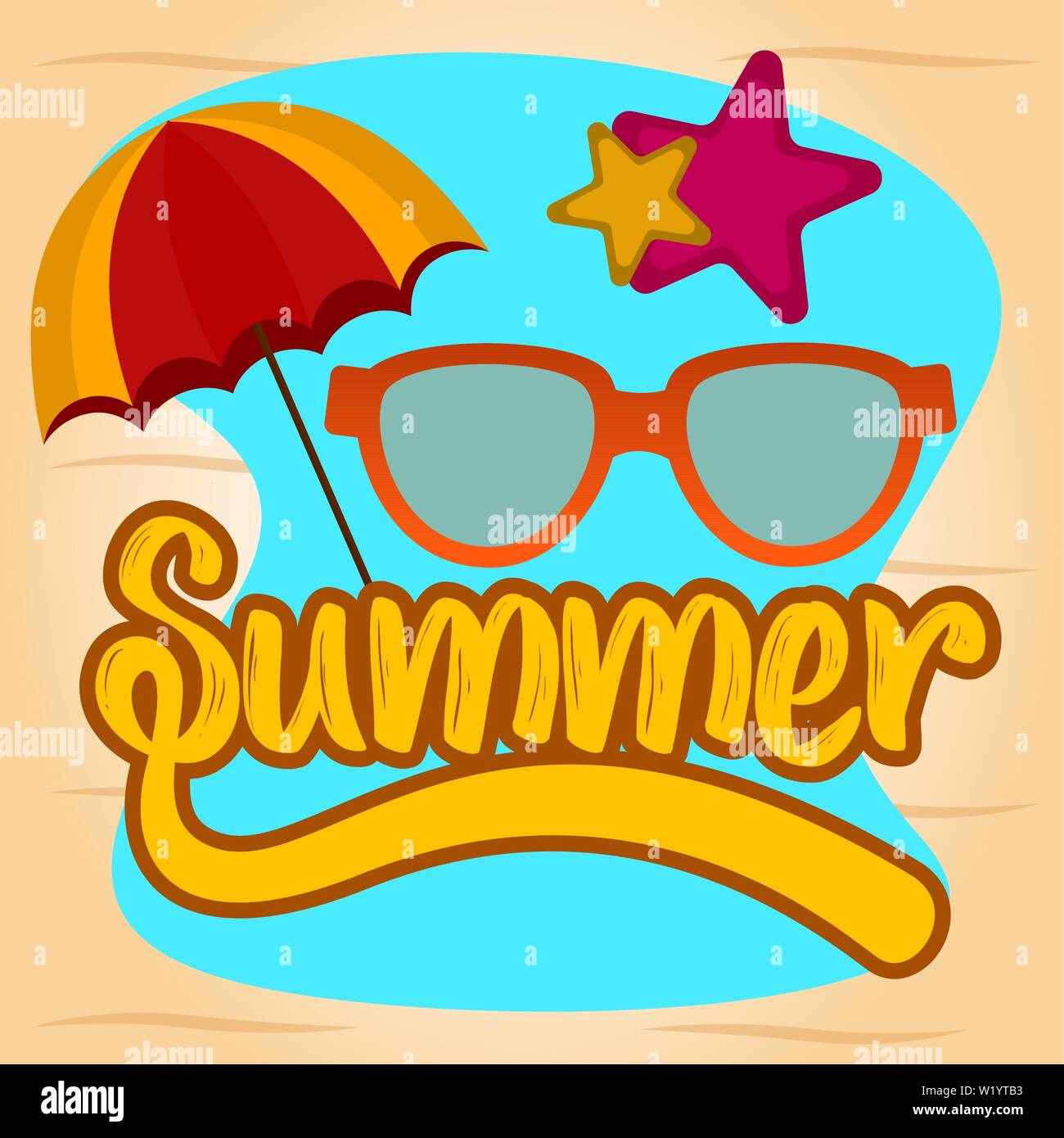 Sumer vacation poster with a beach umbrella, sunglasses and and ...