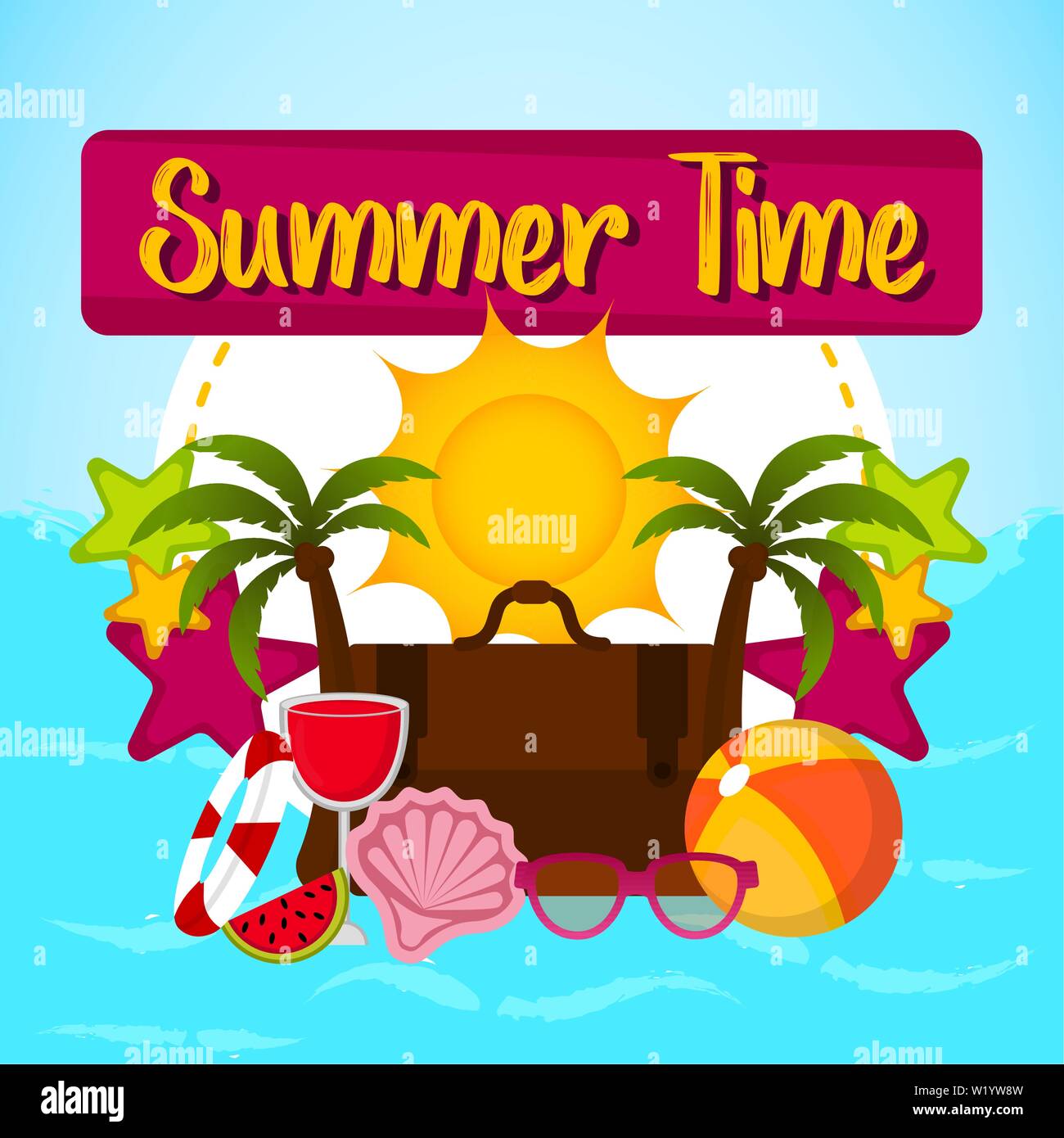 Summer time image with a travel and beach objects - Vector Stock Vector ...