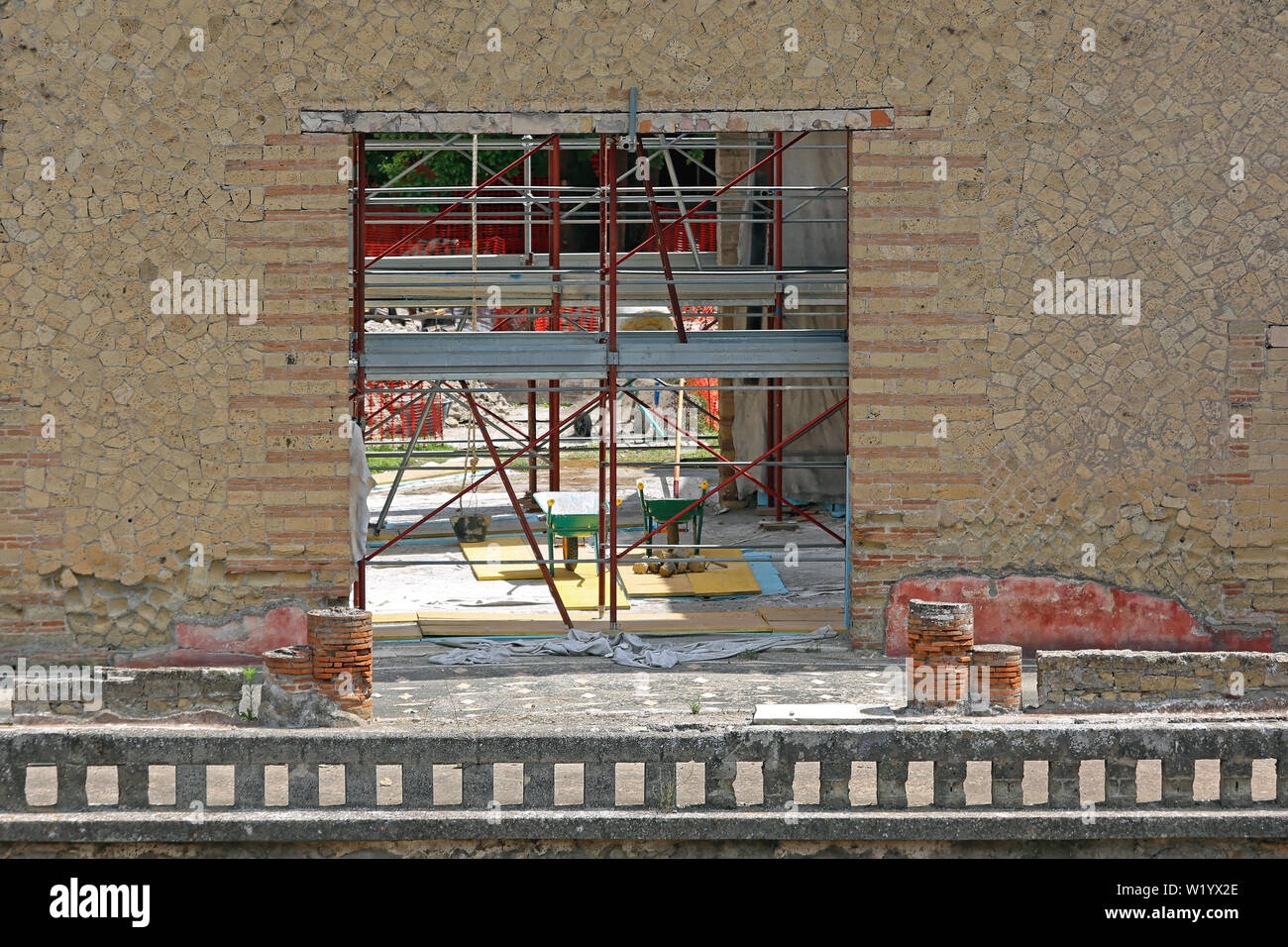Scaffolding at Ruins Construction Site in Italy Stock Photo - Alamy