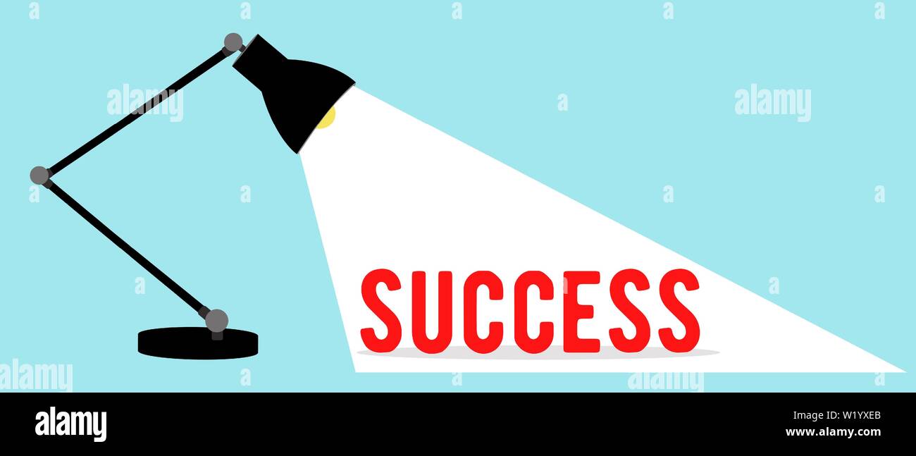 Vector of an office desktop lamp shinning on a word success Stock ...