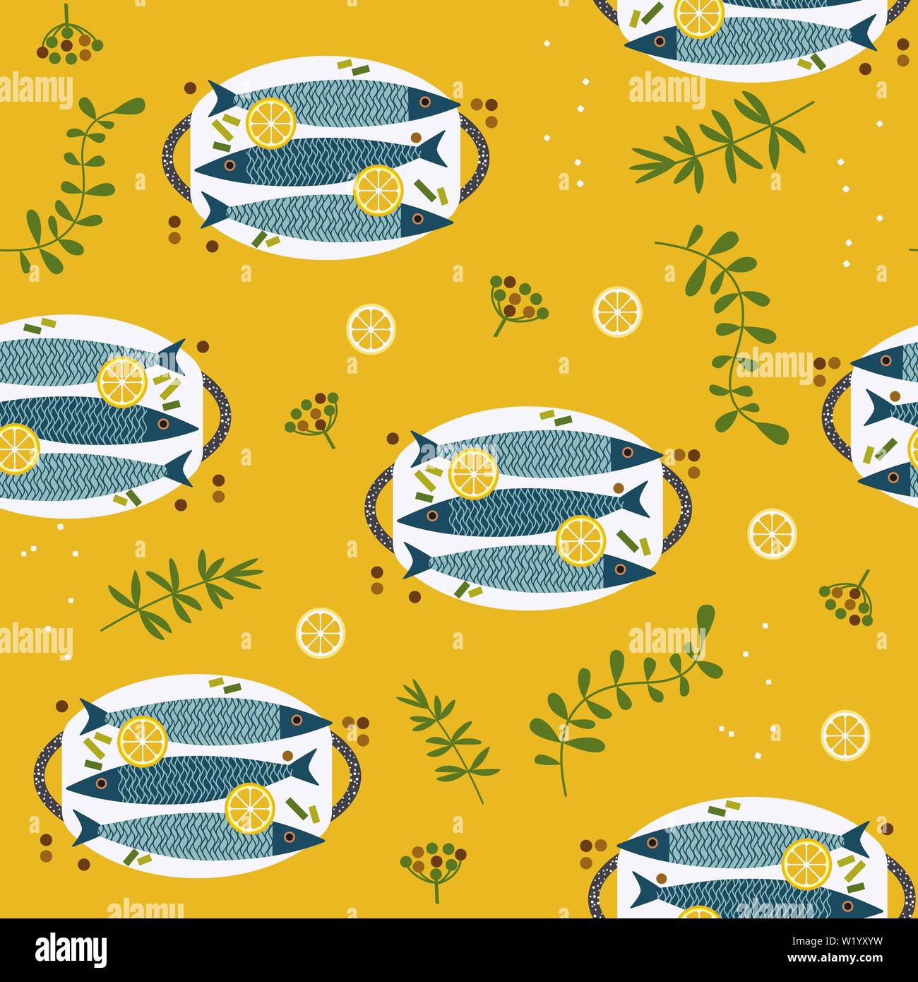 Fish dinner hand drawn flat vector pattern Stock Vector Image & Art - Alamy