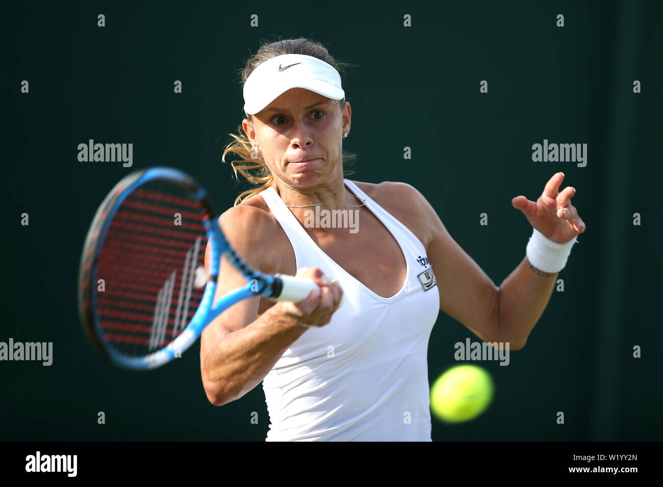 Magda Linette during her second round match against Amanda Anisimova on ...