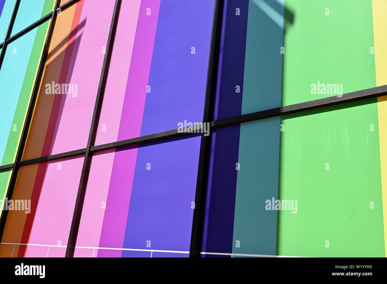 Coutts Bank. The Strand, Shops and businesses display rainbow colours ...