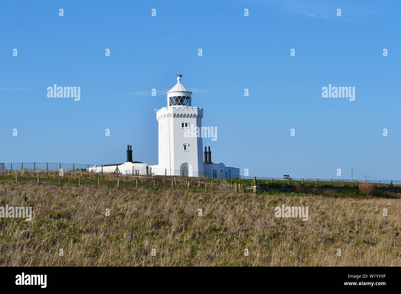 South Foreland Lighthouse, stands above the White Cliffs of Dover ...