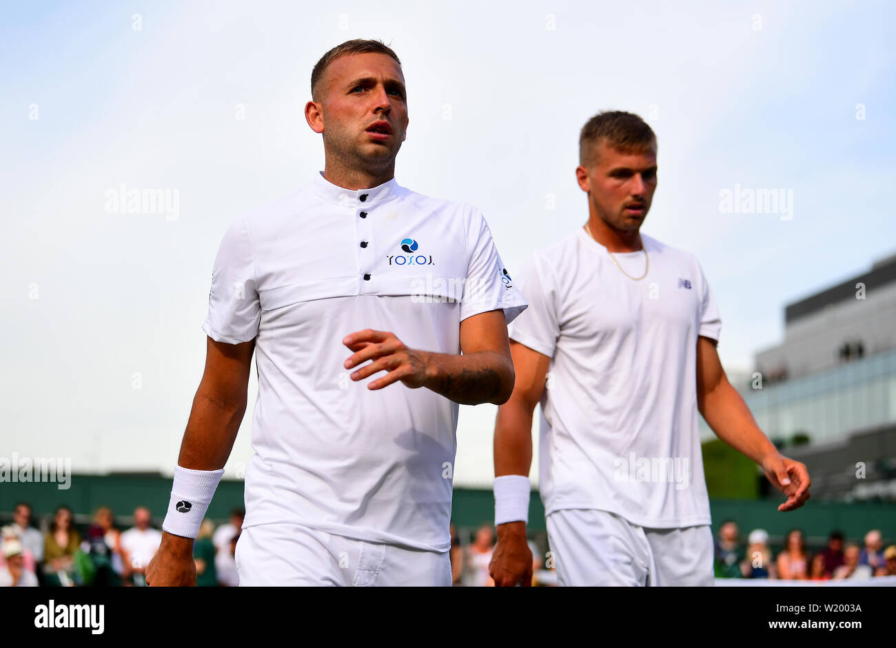 Dan Evans and Lloyd Glasspool during their doubles match on day four of ...