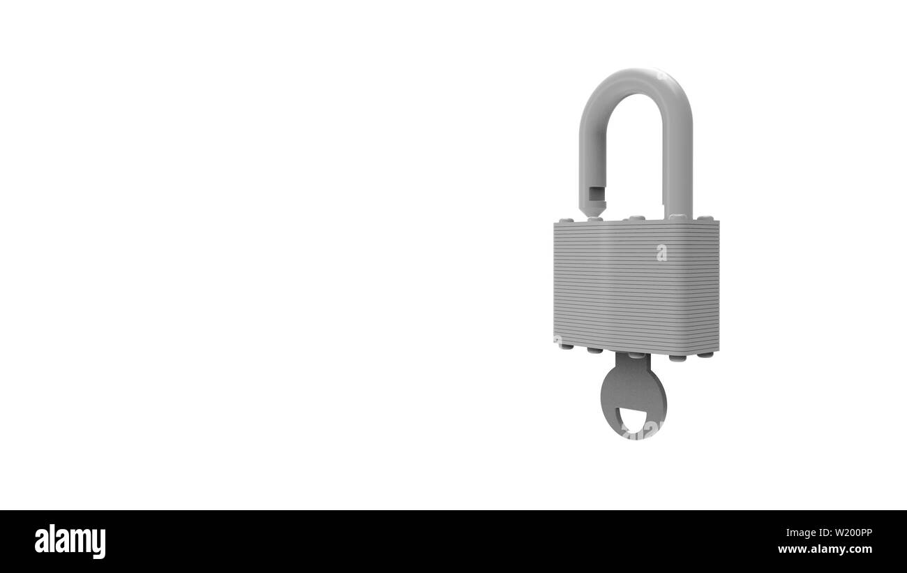 3d rendering of a grey model padlock isolated in white studio ...
