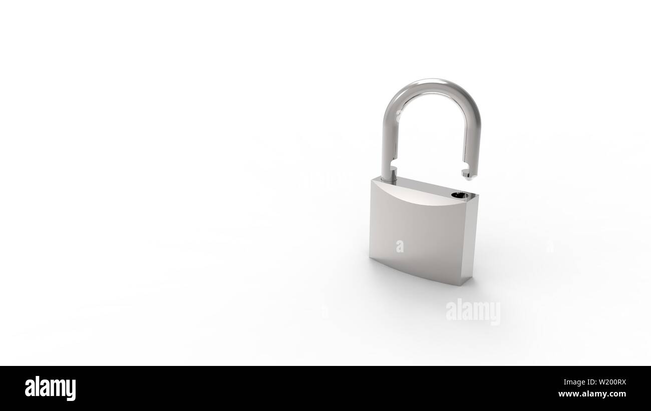 3d rendering of a grey model padlock isolated in white studio ...