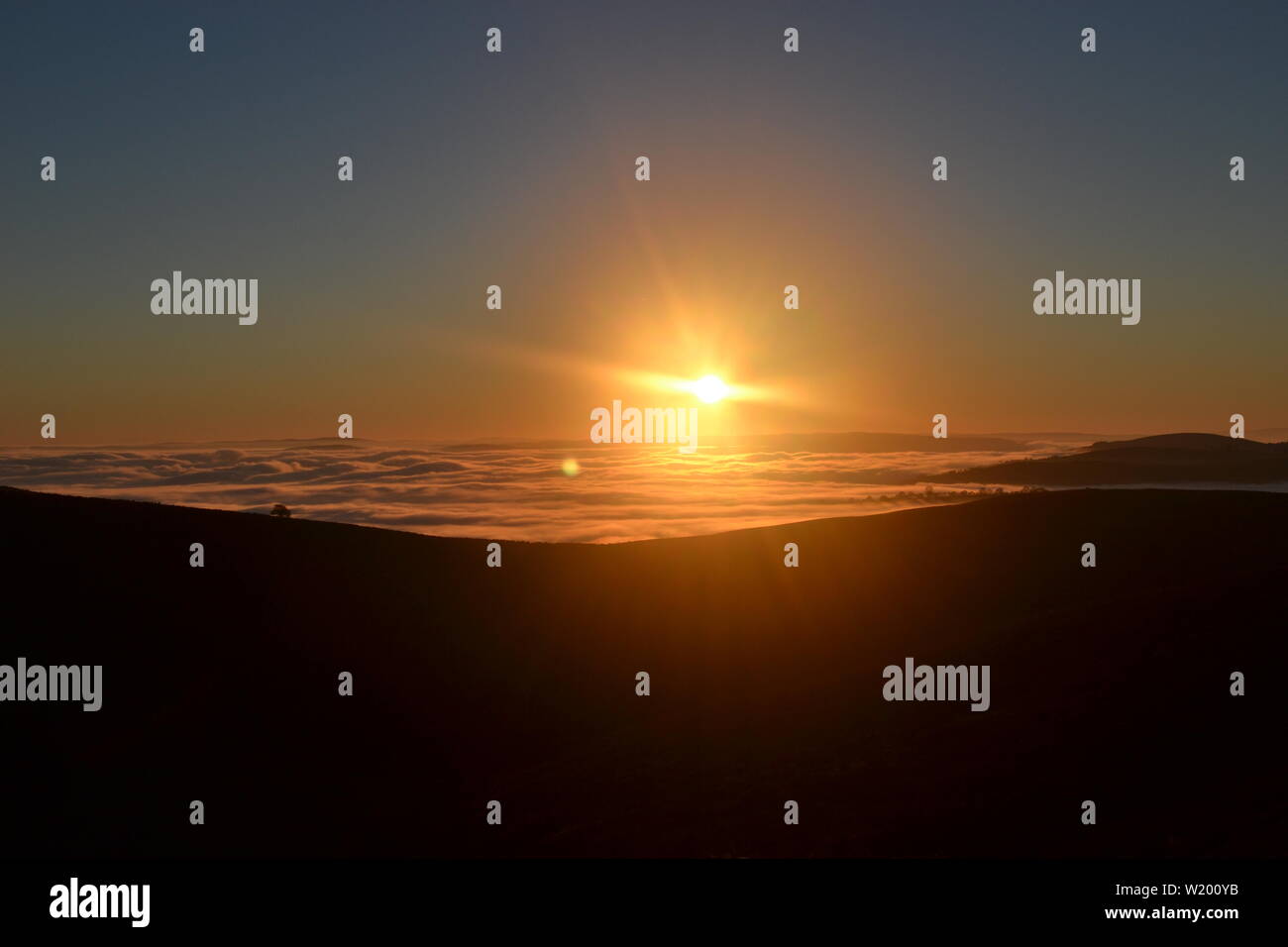 Sunset over the Shropshire Hills. View from the Long Mynd, with clouds ...