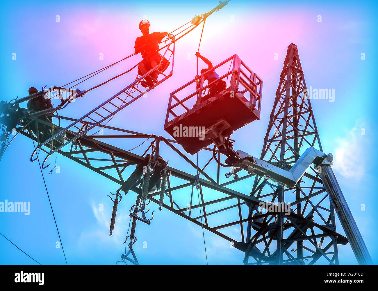 Worker climbing utility pole hi-res stock photography and images - Alamy