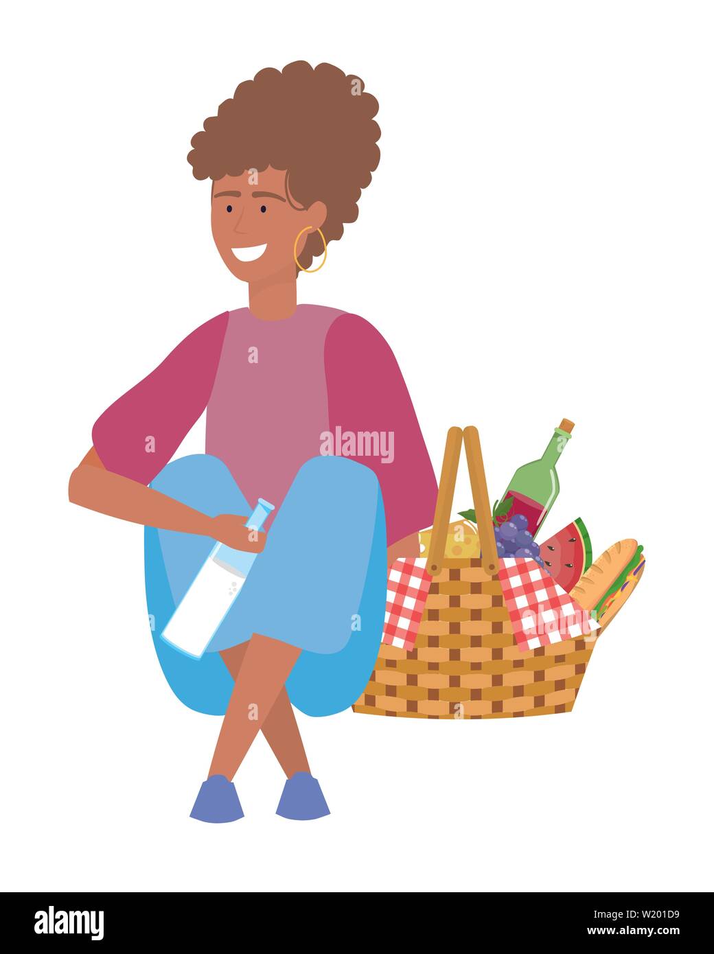 Woman cartoon having picnic design, Food summer outdoor leisure healthy ...